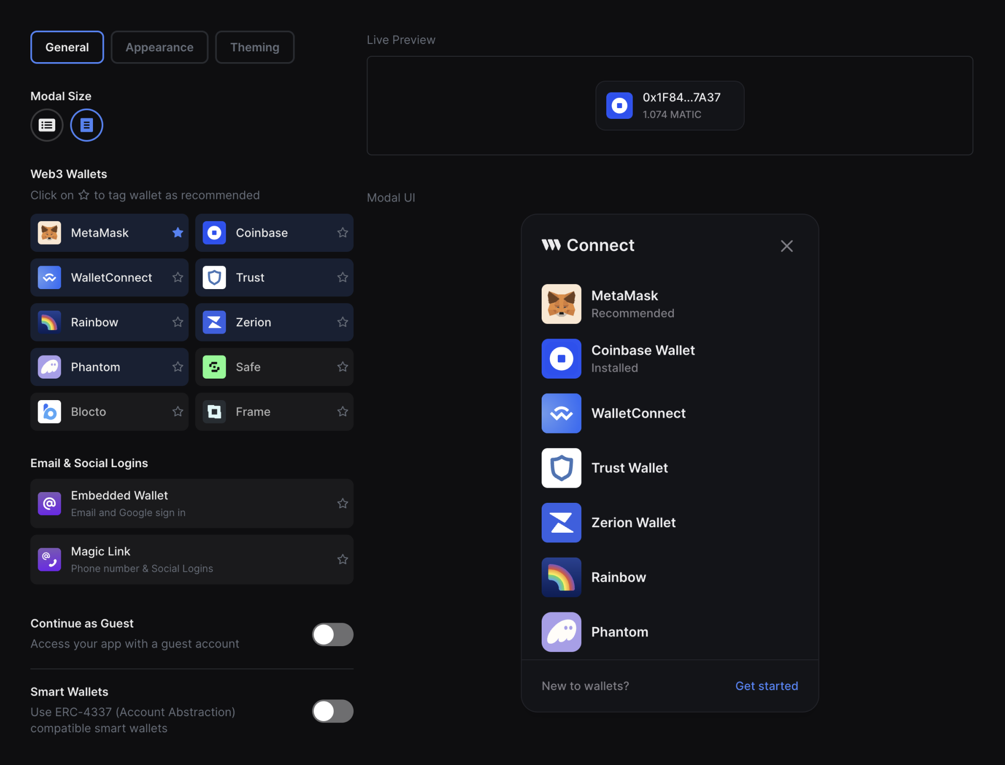 New Connect Wallet playground