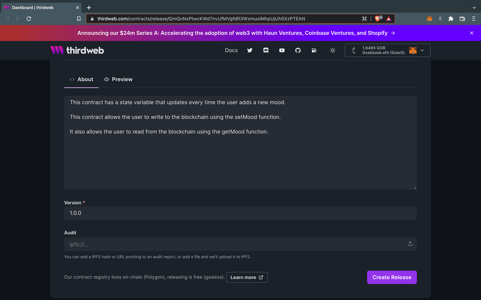 Share your smart contracts with thirdweb Publish