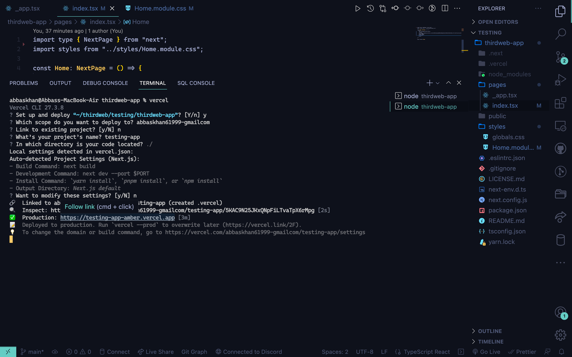 How To Deploy A Thirdweb Application to Vercel