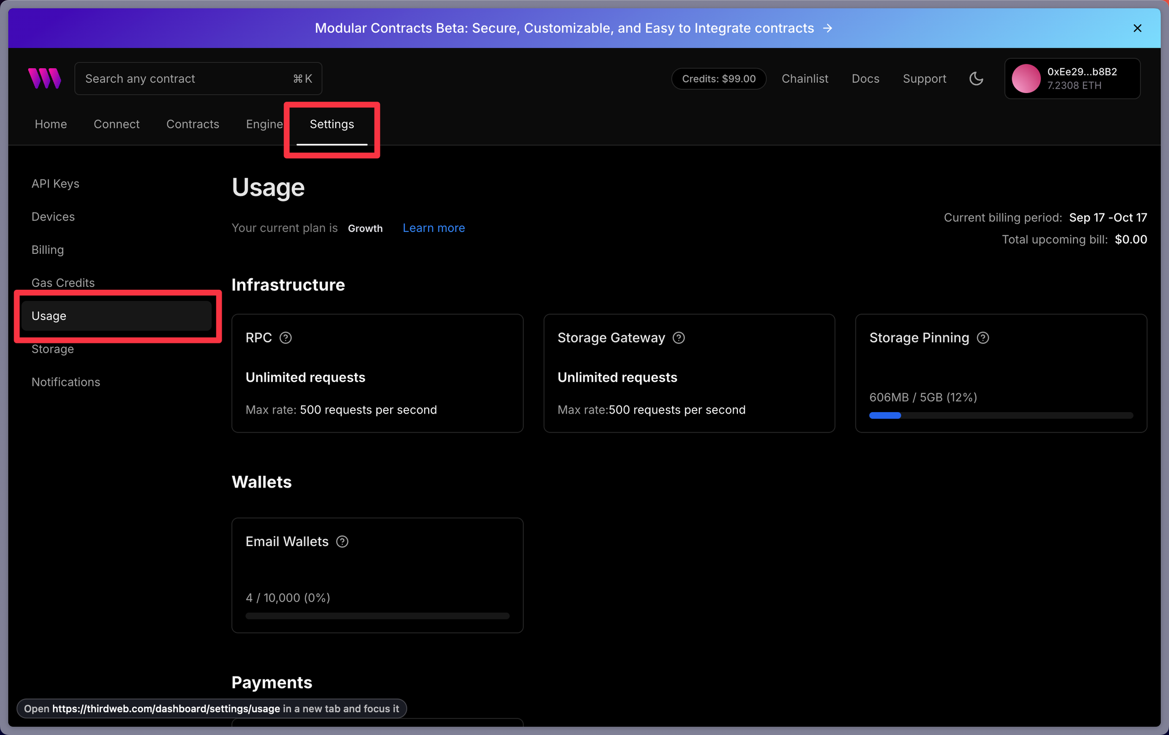 How to View Your Usage Statistics on the thirdweb Dashboard